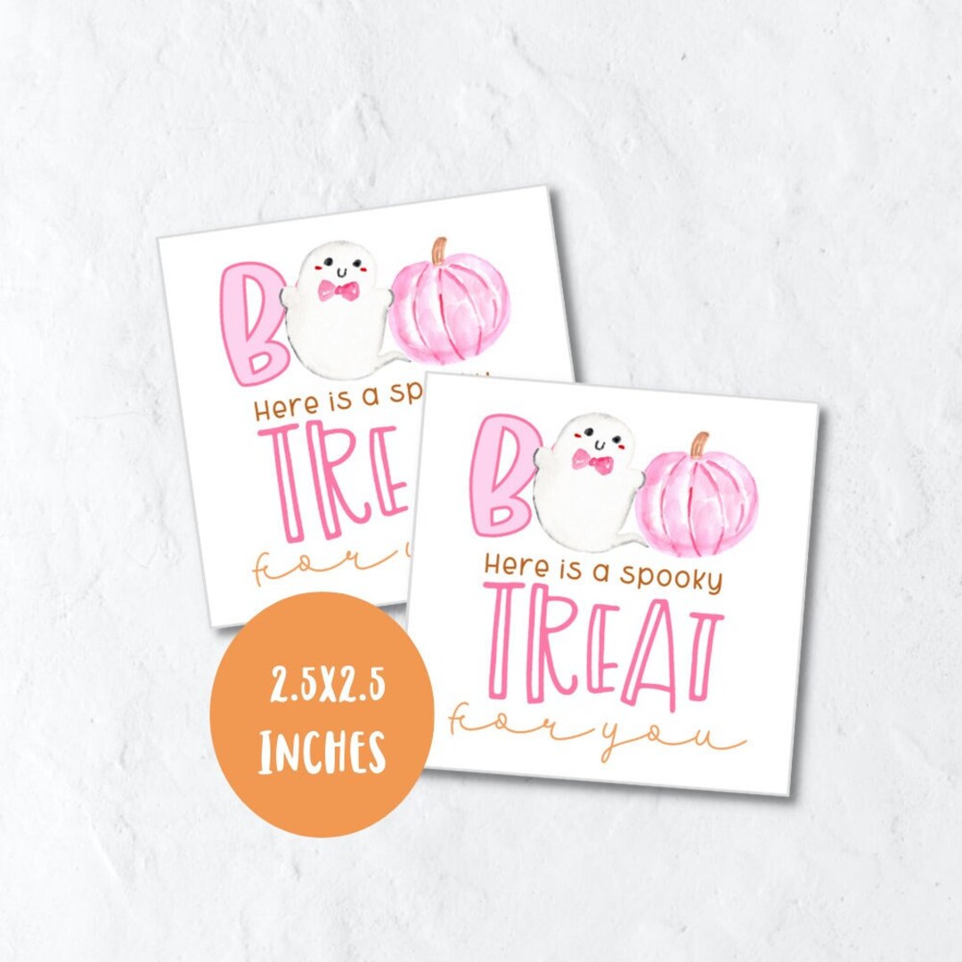 Pink Halloween Printable Gift Tag, Boo Ghost Treat Bag Tag, Boo Here is ...