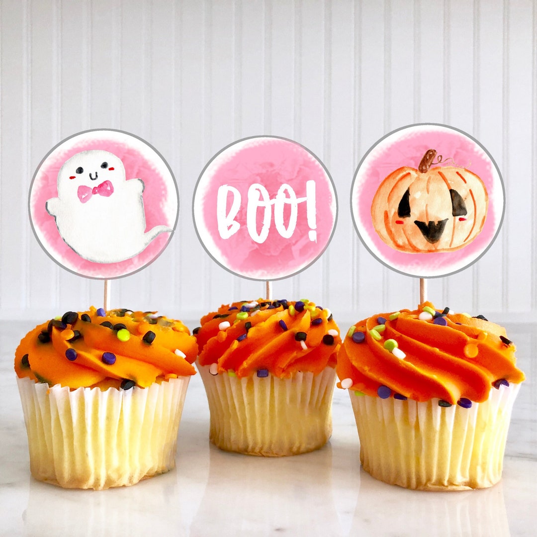 Pink Halloween Cupcake Topper Printable Halloween Cupcake - Etsy