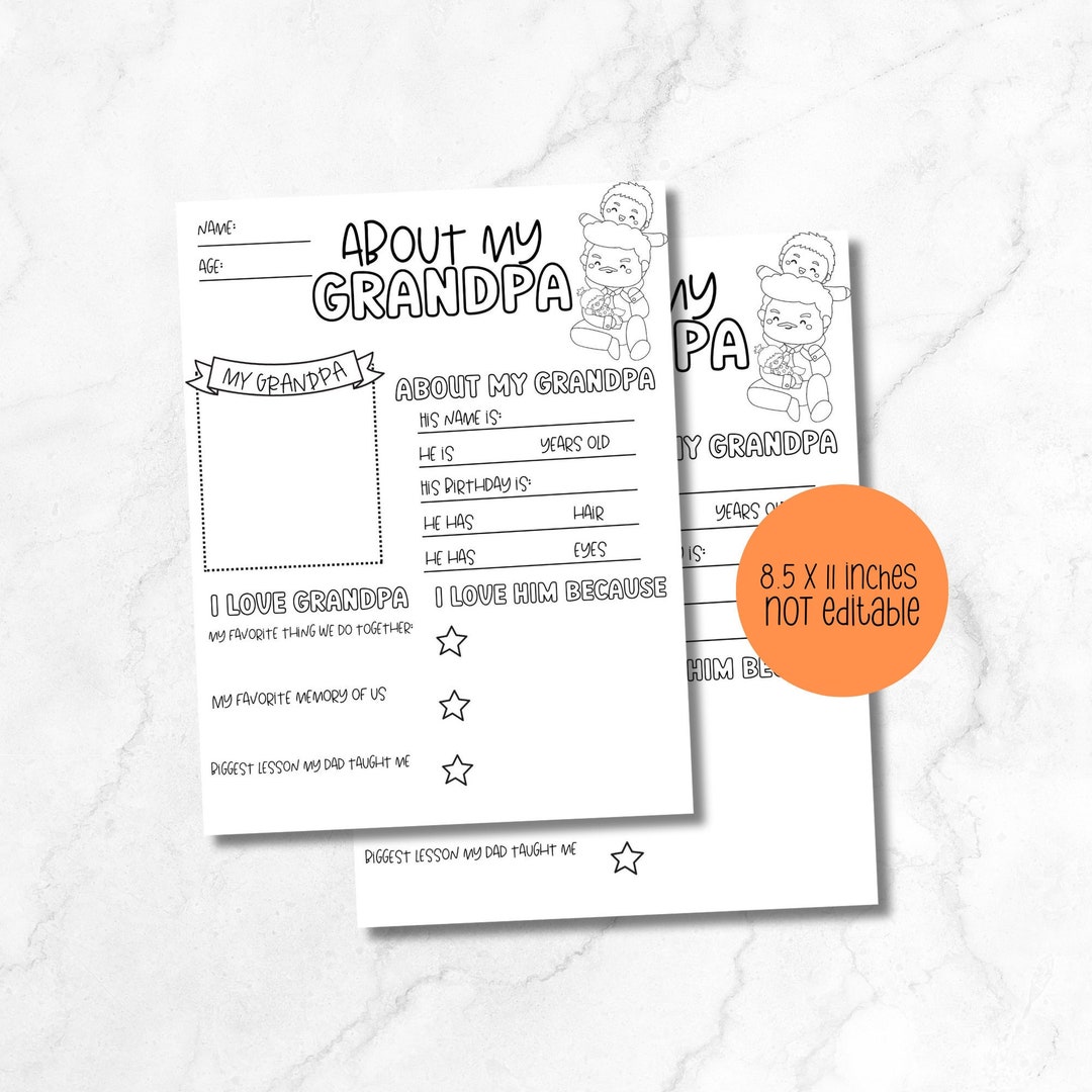 About My Grandpa Worksheet, Printable Fathers Day Worksheet, Fathers ...