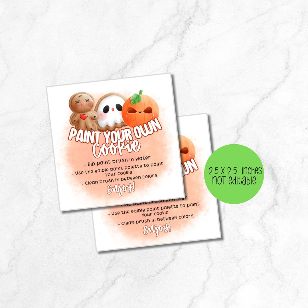 Halloween Paint Your Own Cookie Tag, Printable PYO Tag, Cookie Gift Tag ...