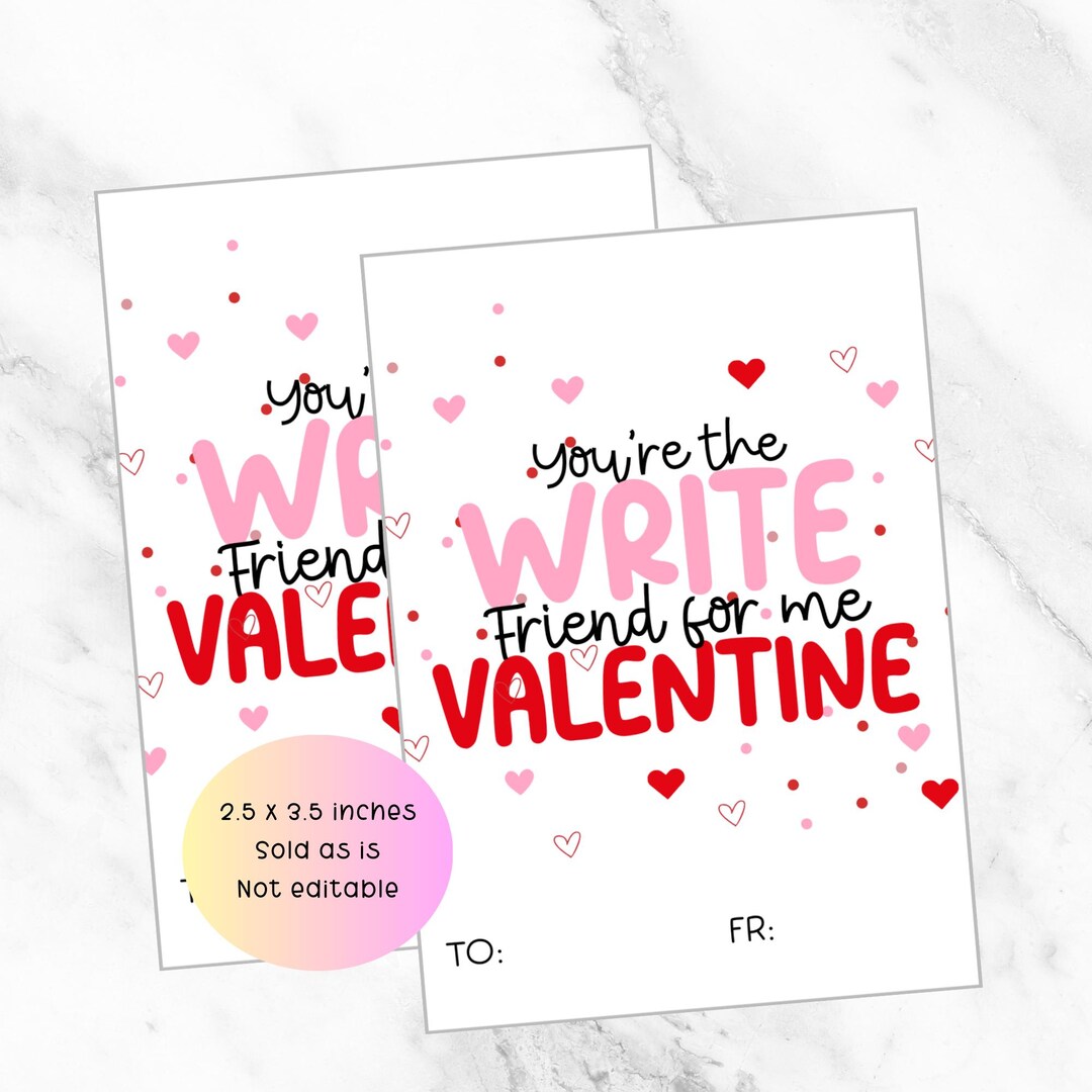 Write Valentine's Day Favor Tag, Printable Valentine Non-candy Pen ...