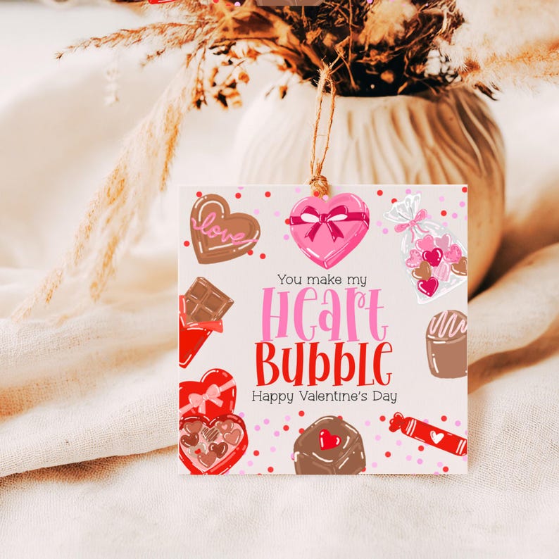 A Valentine’s Day Bubble Favor Tag, Heart Bubble Gift Tag - Etsy Australia
