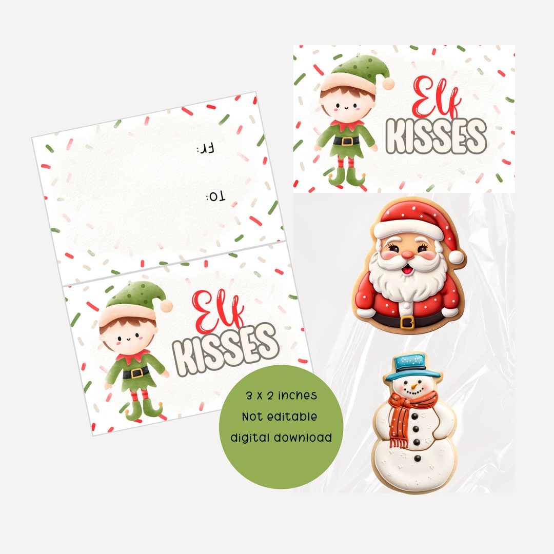 Christmas Favor Tag, Elf Kisses Treat Topper, Gift Bag Topper 3 X 2 ...