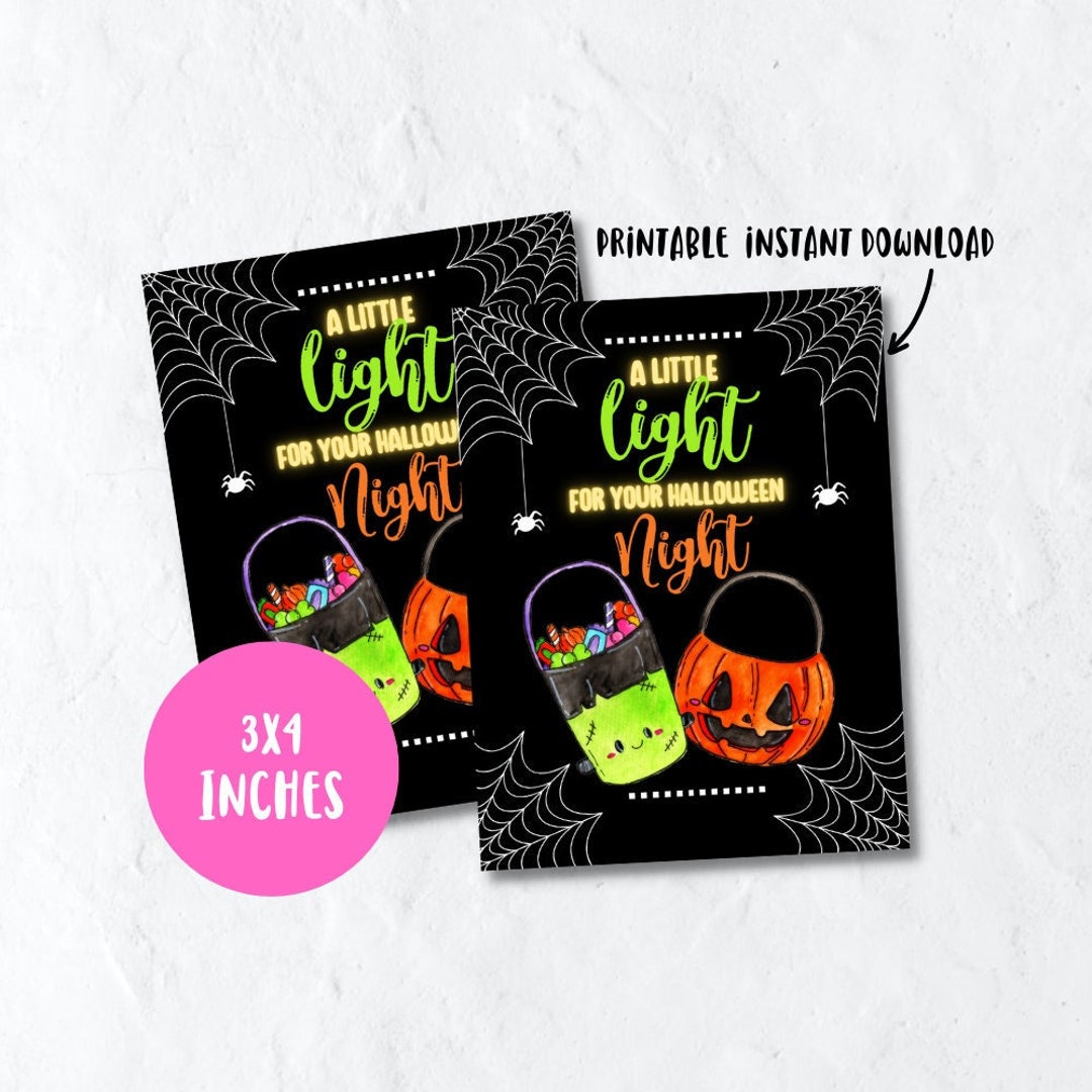 Black Printable Halloween Glow Stick Gift Tag, Glow Stick Printable ...