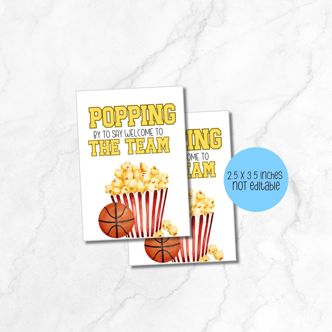 Popcorn Basketball Snack Bag Tags, Welcome to the Team Tag ,sports ...