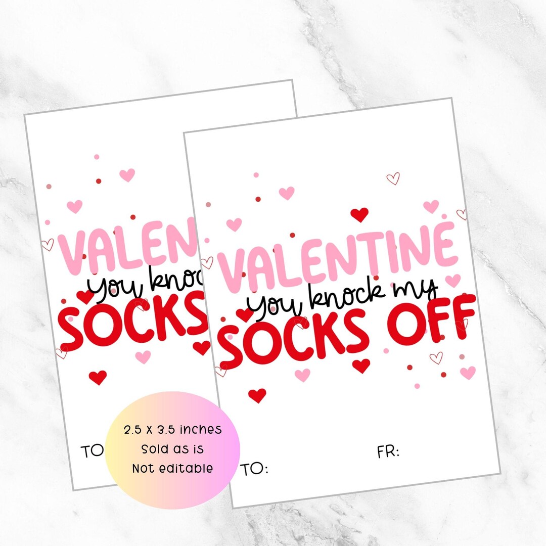 Valentine You Knock My Socks Off, Sock Favor Tag Printable (digital ...