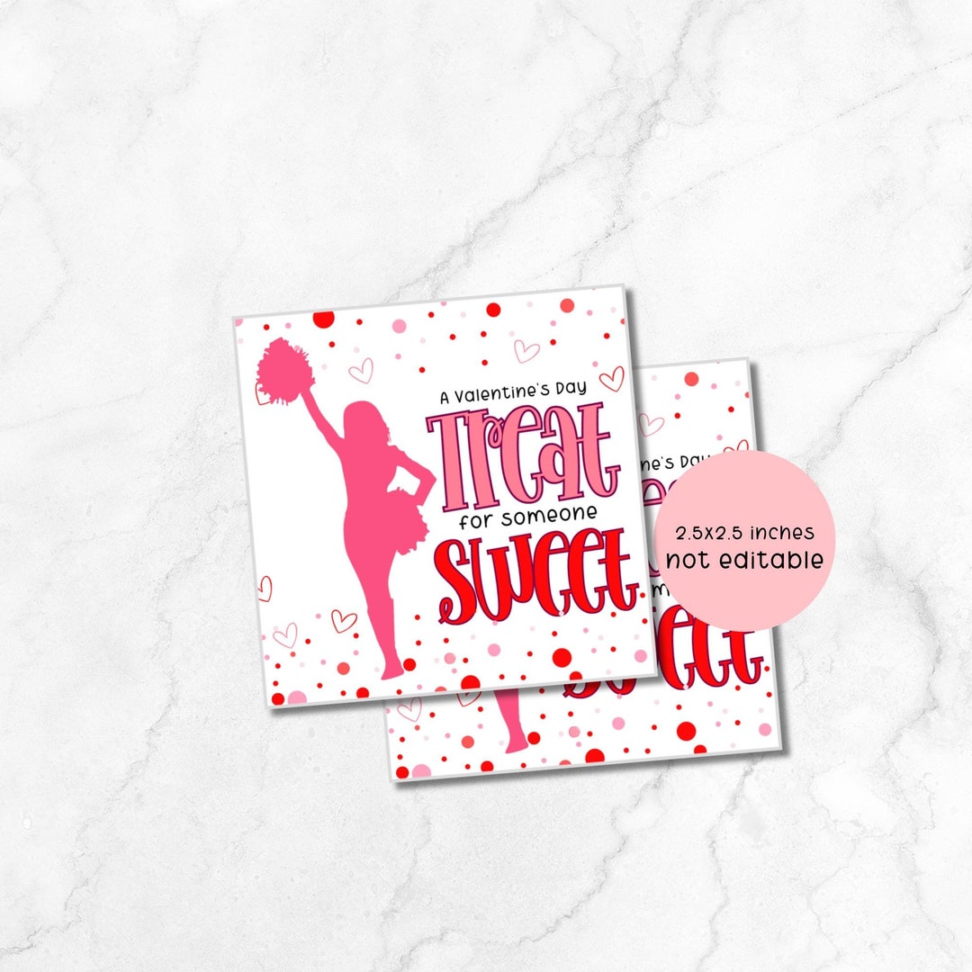 Printable Valentines Day Tag, Cheerleader Valentine, A Sweet Treat for Someone Sweet, Cheer Team ...