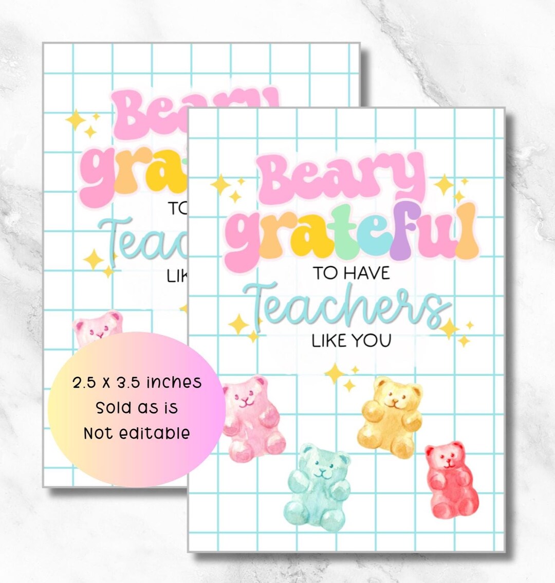 Printable Teacher Gift Tag, Beary Grateful Gummy Bear Tag, Teachers ...