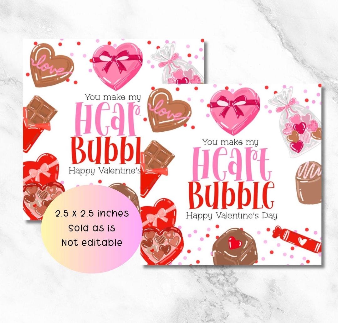 A Valentine’s Day Bubble Favor Tag, Heart Bubble Gift Tag - Etsy