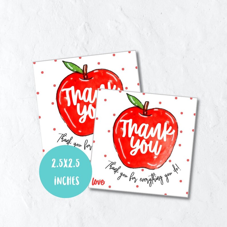 Red Apple Teacher Appreciation Gift Tag Thank You Gift Tag - Etsy