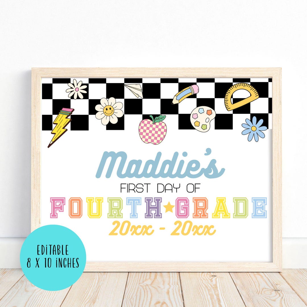 Editable First Day of School Sign, First Day of Fourth Grade Sign, Back ...
