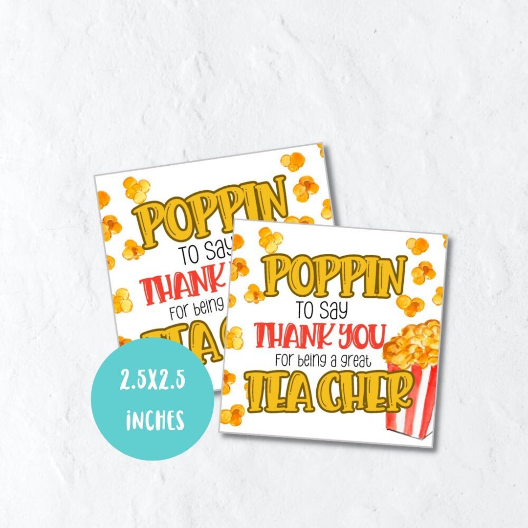 Popcorn Teachers Appreciation Week Gift Tag, Thank You Gift Tag ...