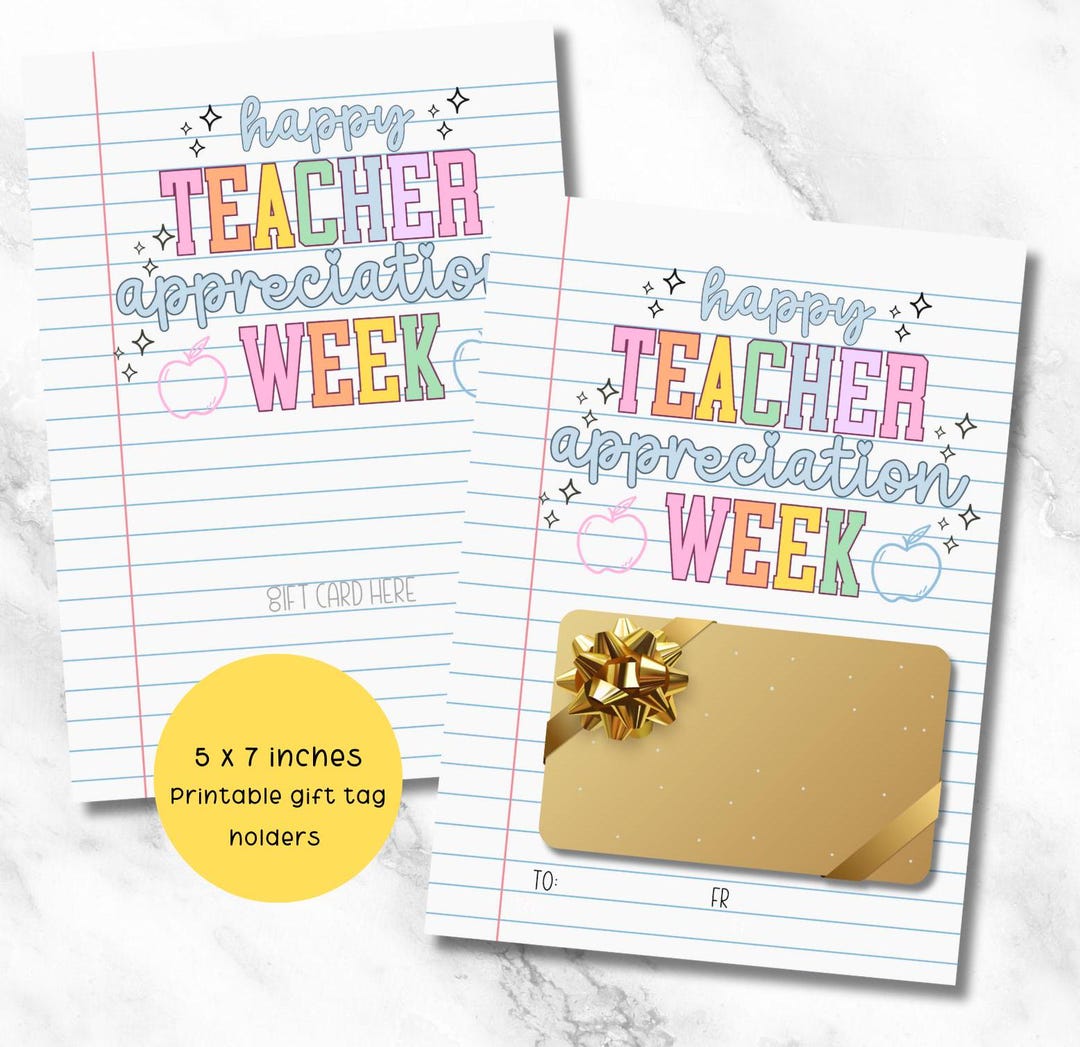 Printable Gift Card Holder, Teachers Appreciation Week Gift Card Tag ...