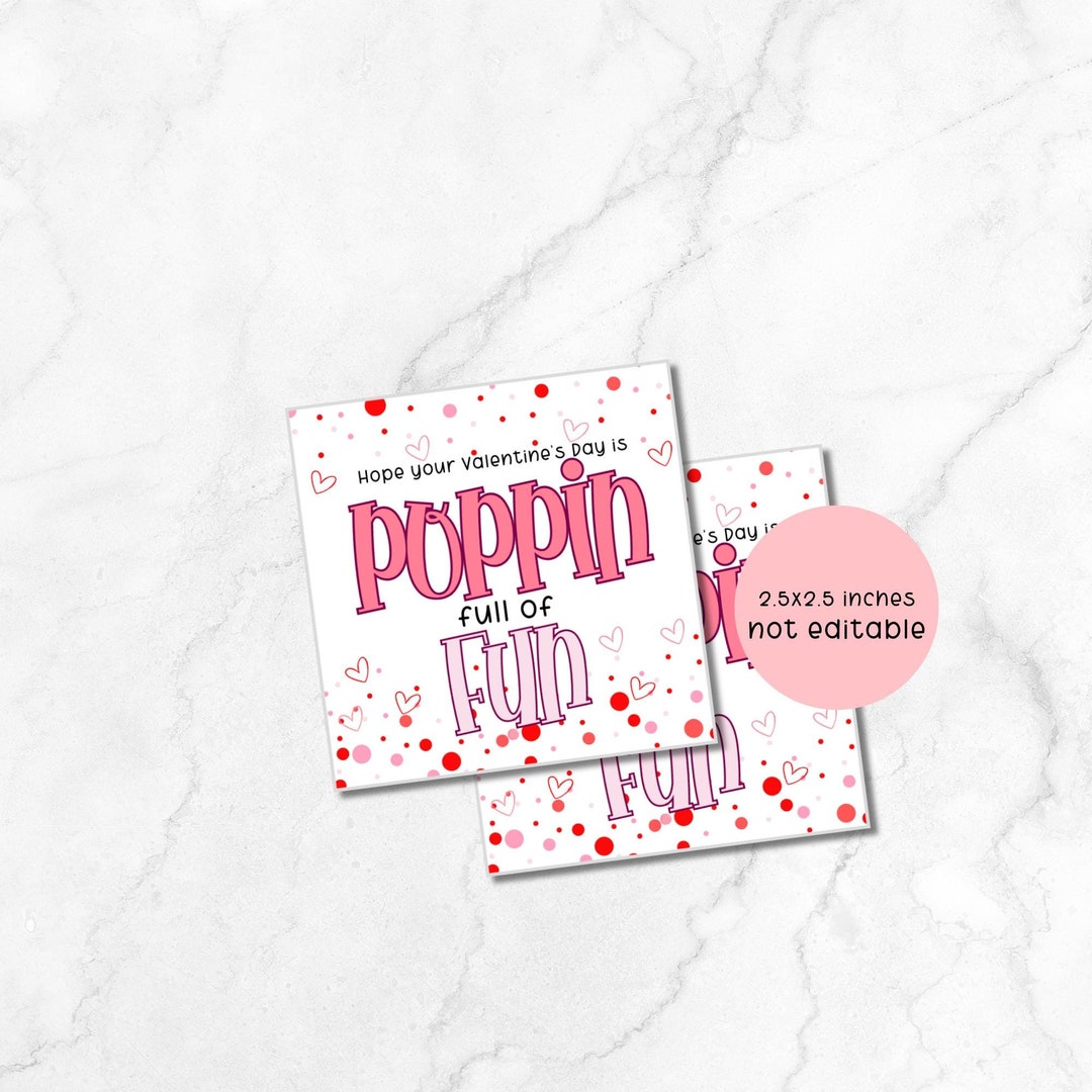 Valentines Pop It Tags, Poppin With Fun Tag, Poppin Labels, Non Candy ...