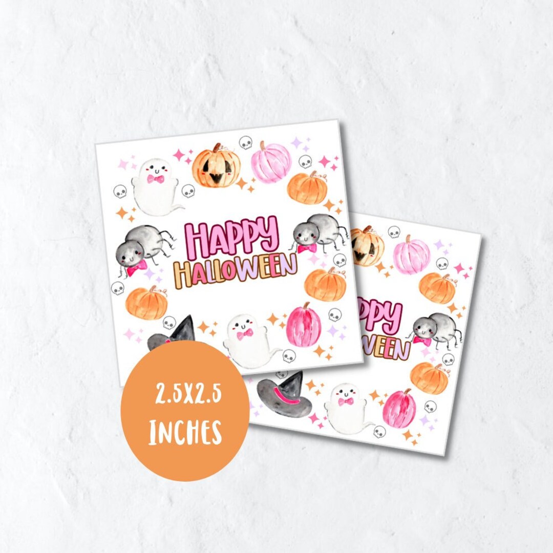 Halloween Pink Printable Gift Tag, Happy Halloween Pink Square Tag ...
