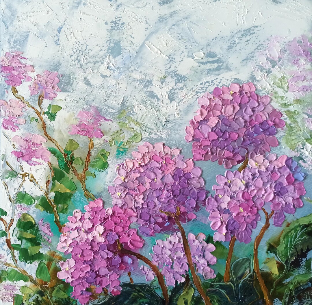 Hydrangea Oil Painting Flower Original Art Impasto Artwork on Canvas ...