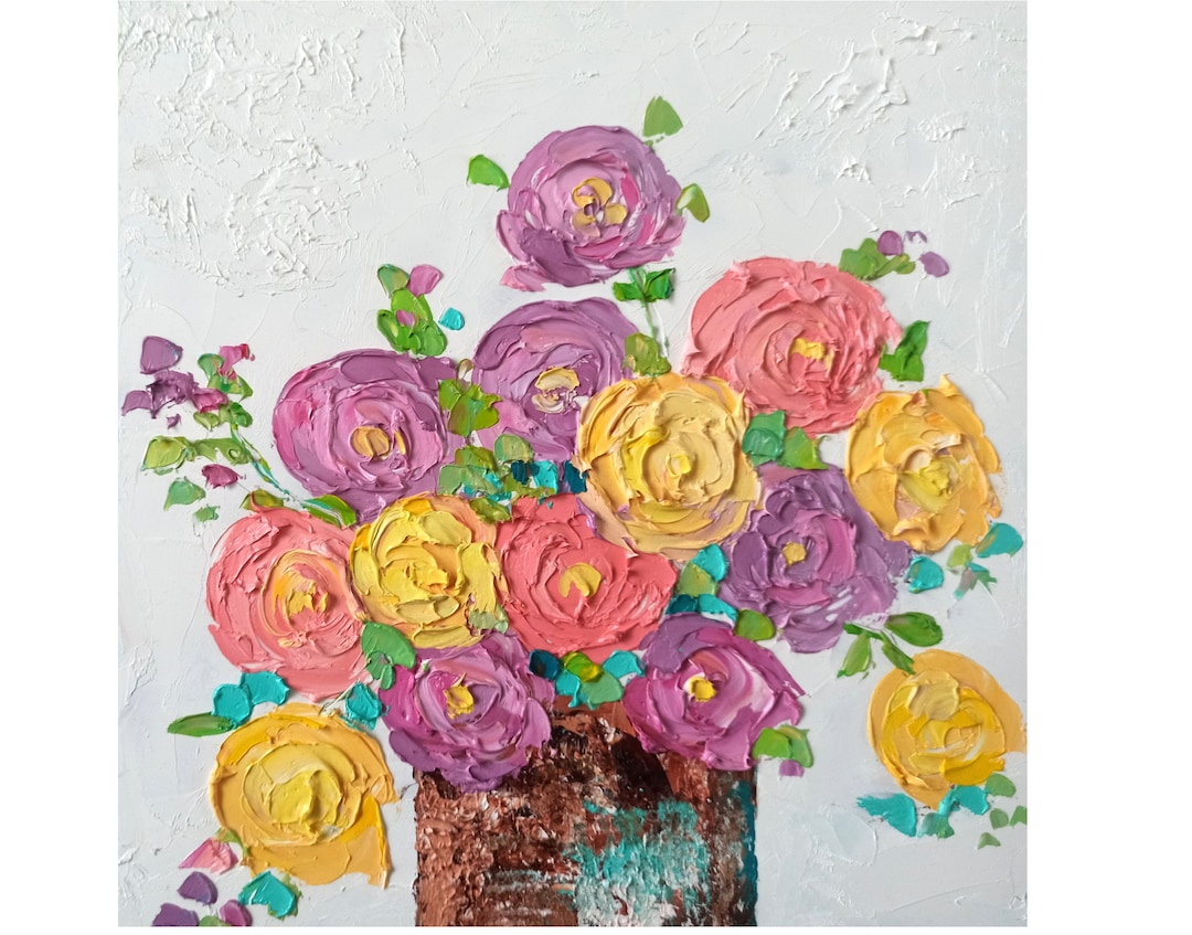 Ranunculus Oil Painting Flower Original Art Impasto Artwork 10x10 in by ...