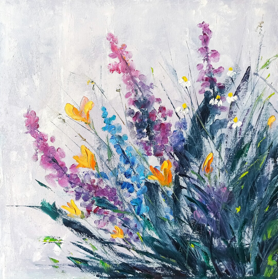 Bluebonnet Painting Flower Original Art Impasto Oil Painting on Canvas ...