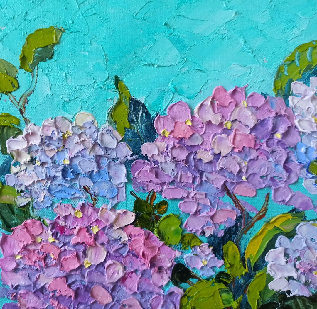 Hydrangea Oil Painting on Canvas Board 20x20cm Hand Painted Artwork by ...