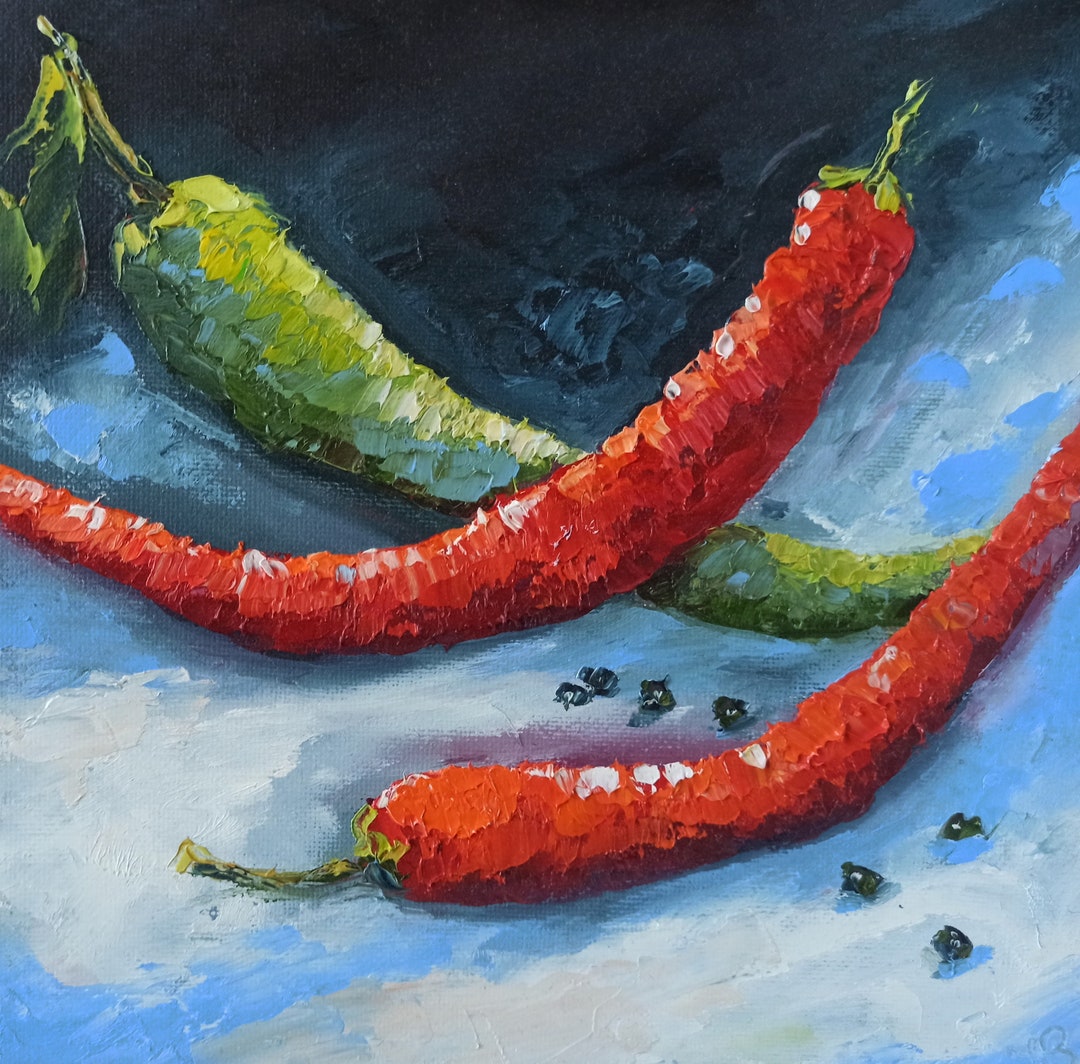 Pepper Painting Original Artwork Impasto Oil Painting Chili Pepper Art ...