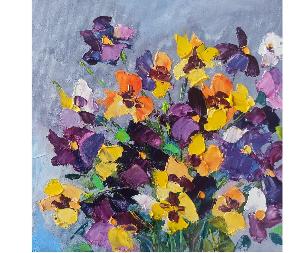 Pansy Painting Original Art Flower Impasto Oil Painting Pansy Original ...