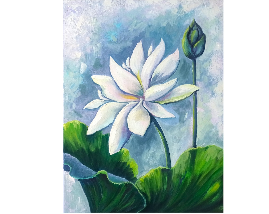 Lotus Painting Flower Original Art Lotus Oil Painting on Canvas Lotus ...