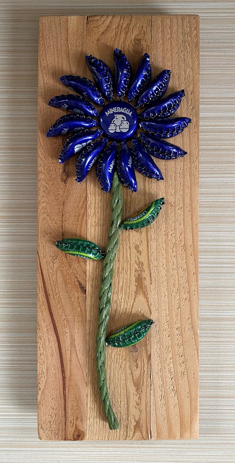 Bottle Cap Art - Blue Flower - Handmade - Etsy