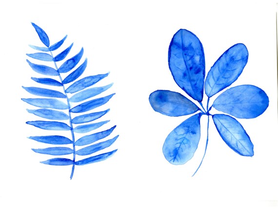 Blue Leaves Watercolor Print | Etsy