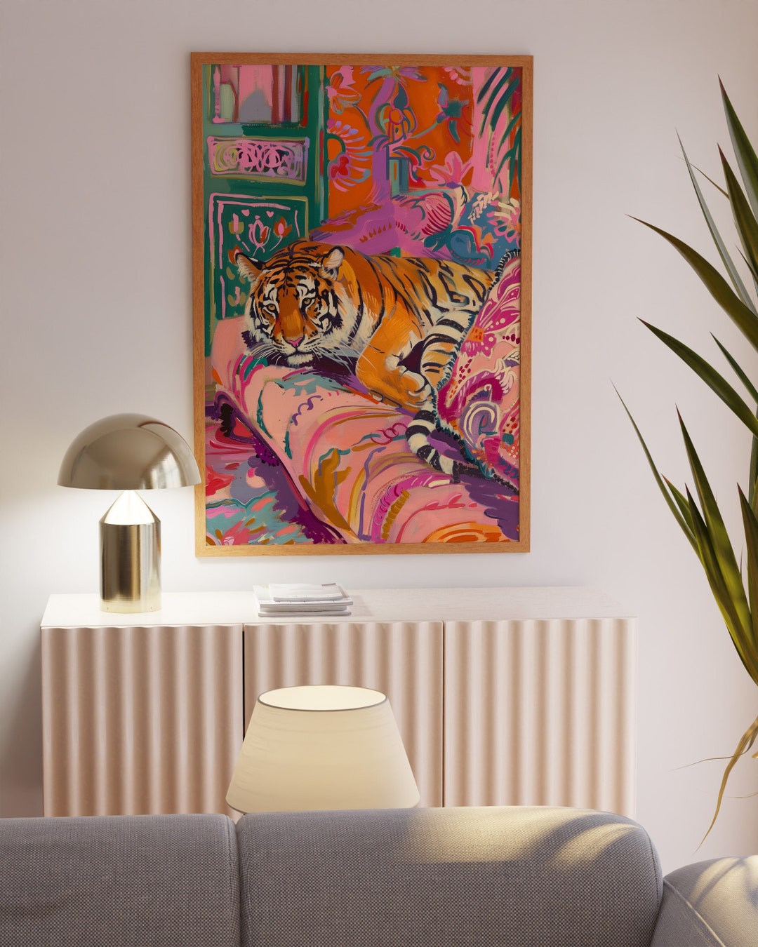 Tiger on the Armchair Print, Trendy Decor, Tiger Art Poster, Maximalist ...