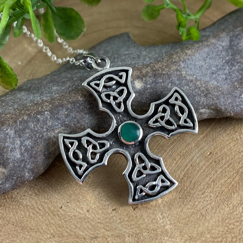 Sterling Silver Equal-sided Celtic Cross With Green Onyx pendant Only ...