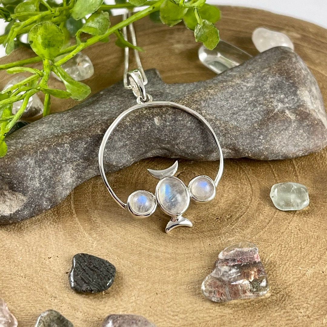 Sterling Silver Triple Moon Rainbow Moonstone (pendant Only) -925 ...
