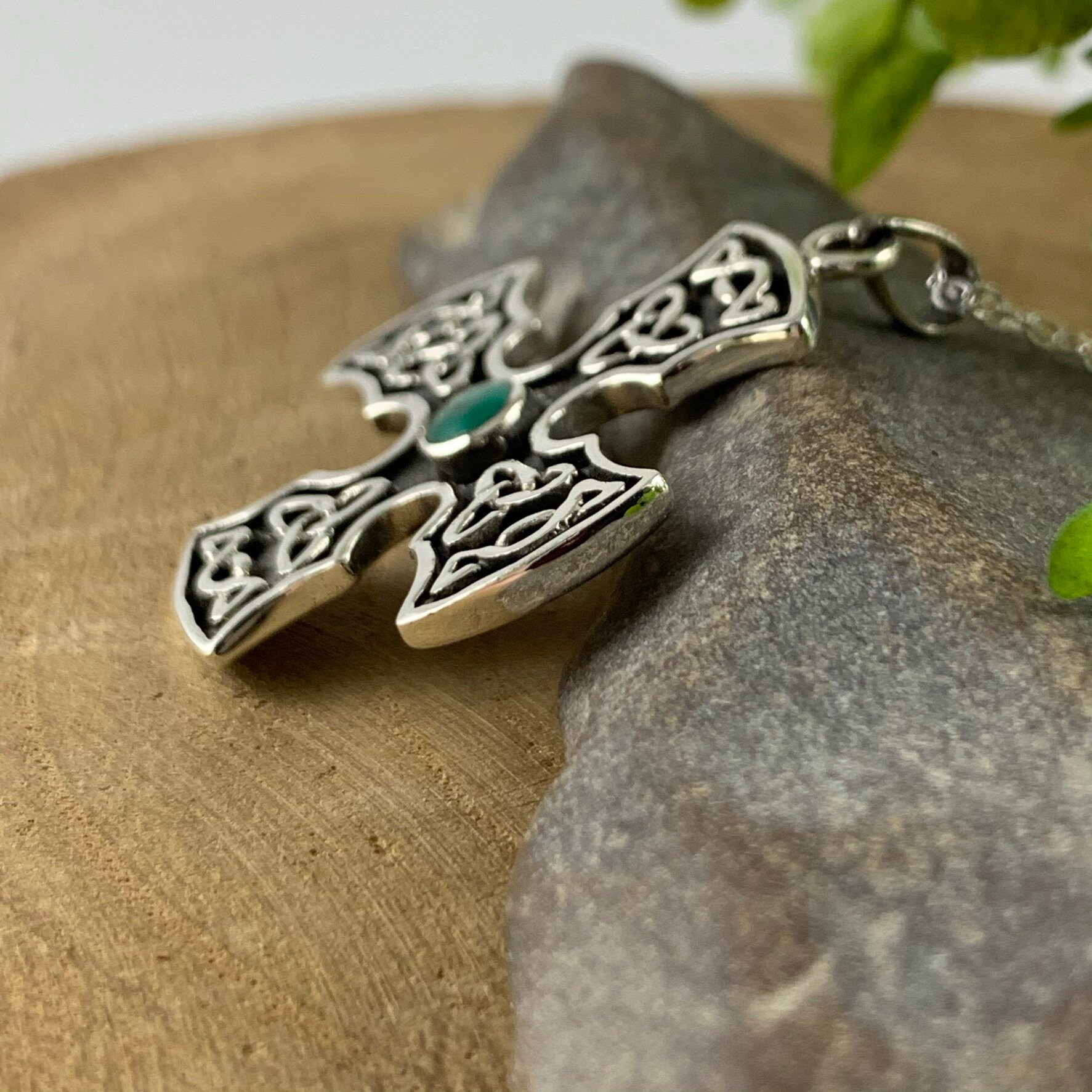 Sterling Silver Equal-sided Celtic Cross With Green Onyx | Etsy