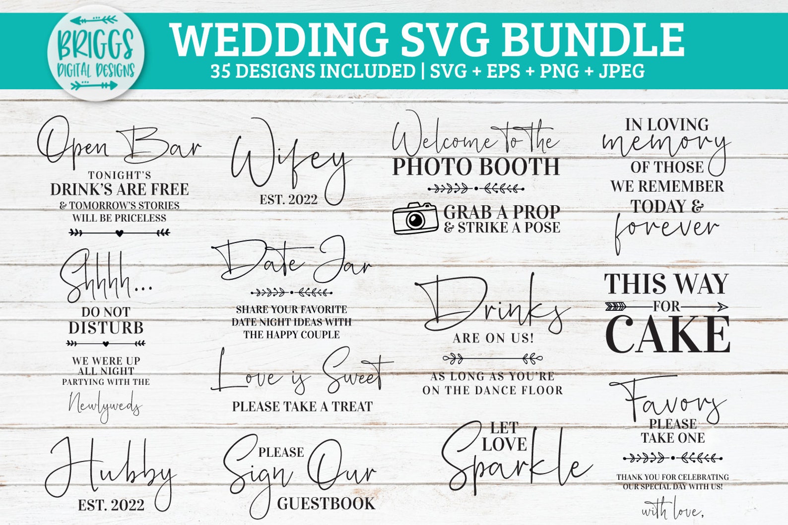 Wedding Bundle SVG Wedding Sign Svg Rustic Wedding Svg - Etsy