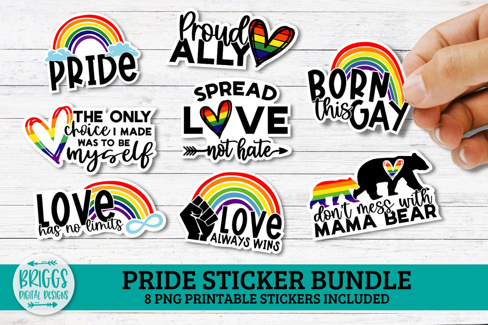Pride Printable Sticker Bundle 8 Stickers Lgbtq Png - Etsy