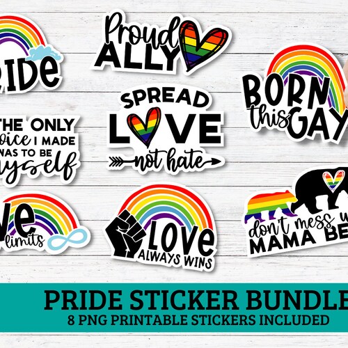 Pride Printable Sticker Bundle 8 Stickers Lgbtq Png | Etsy