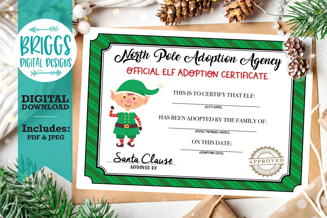 Printable Elf Adoption Certificate, Christmas Printable, Elf Adoption ...