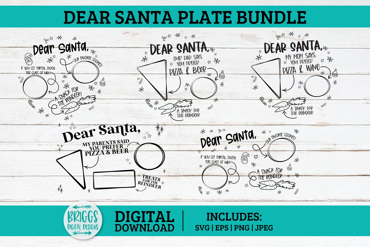 Santa Tray SVG Bundle | Dear Santa SVG, Pizza and Beer Svg, Milk and ...