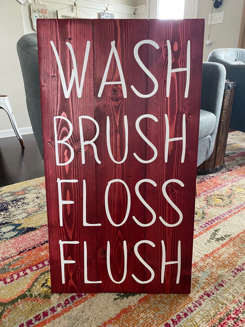 Wash Brush Floss Flush Wood Sign - Etsy