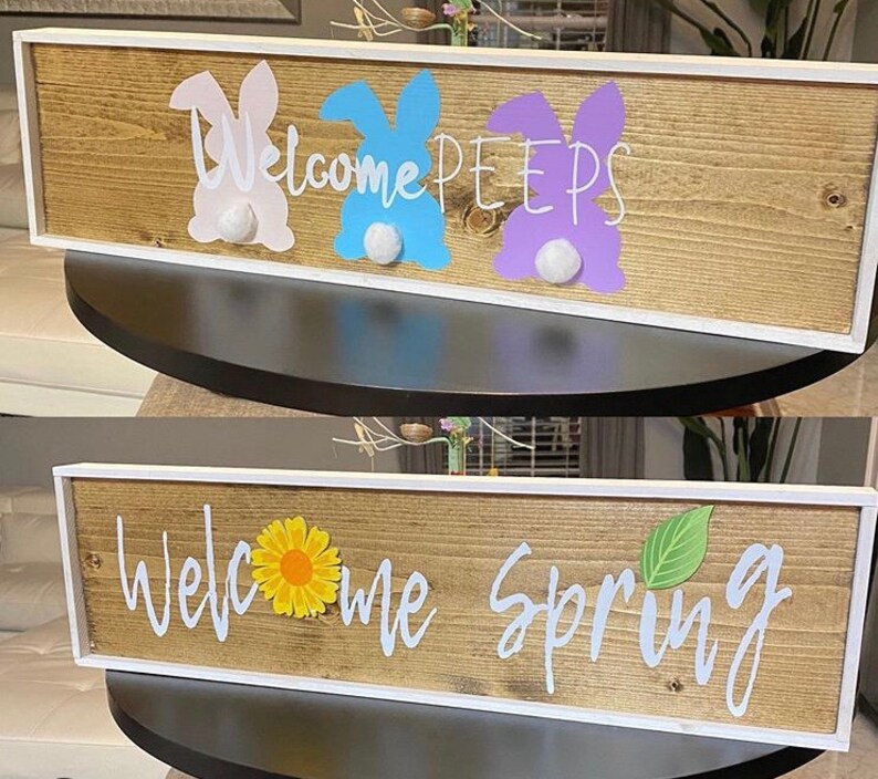 Reversible Welcome PEEPS Weclome Spring Wood Sign / Easter / - Etsy