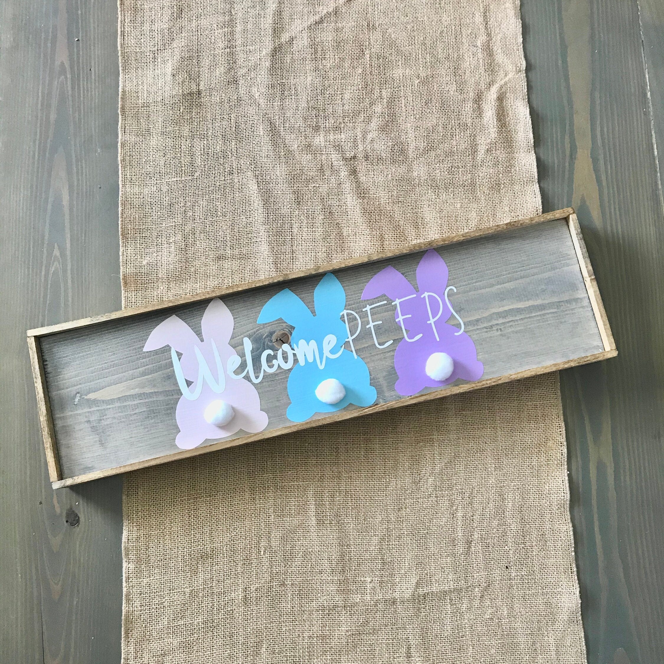Reversible Welcome PEEPS Weclome Spring Wood Sign / Easter / | Etsy