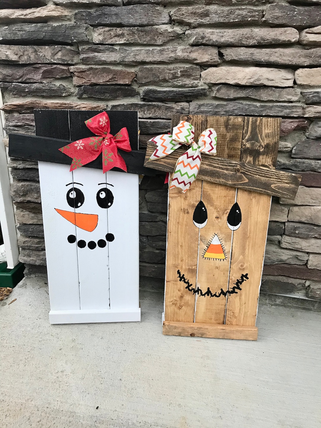 Scarecrow / Snowman Reversible / Rustic Wood / Plank Wood / Outdoor ...