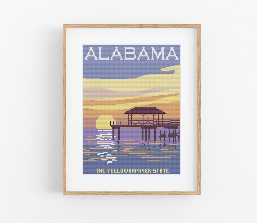Vintage Travel Alabama Cross Stitch Pattern - Vintage Style USA Cross ...