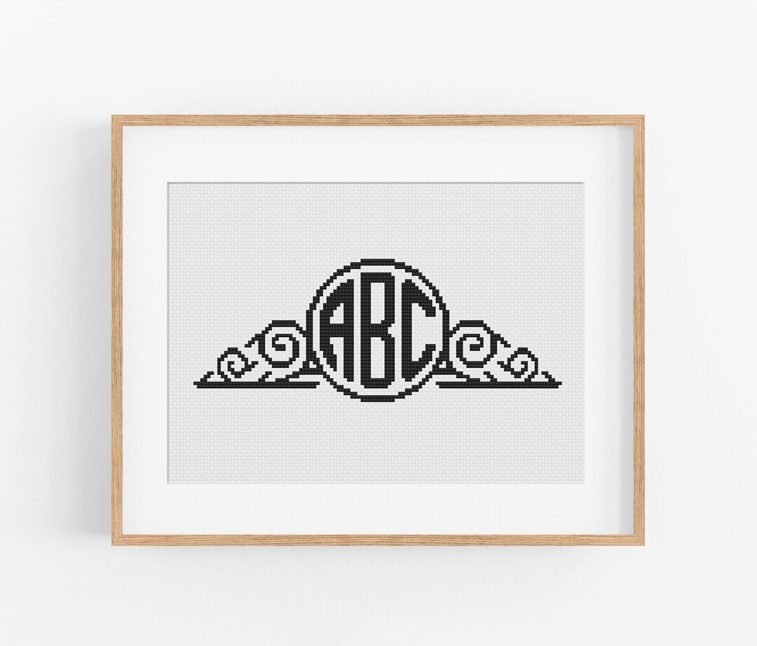 Art Deco Initial Monogram Cross Stitch Pattern - Black Frame With Cross ...