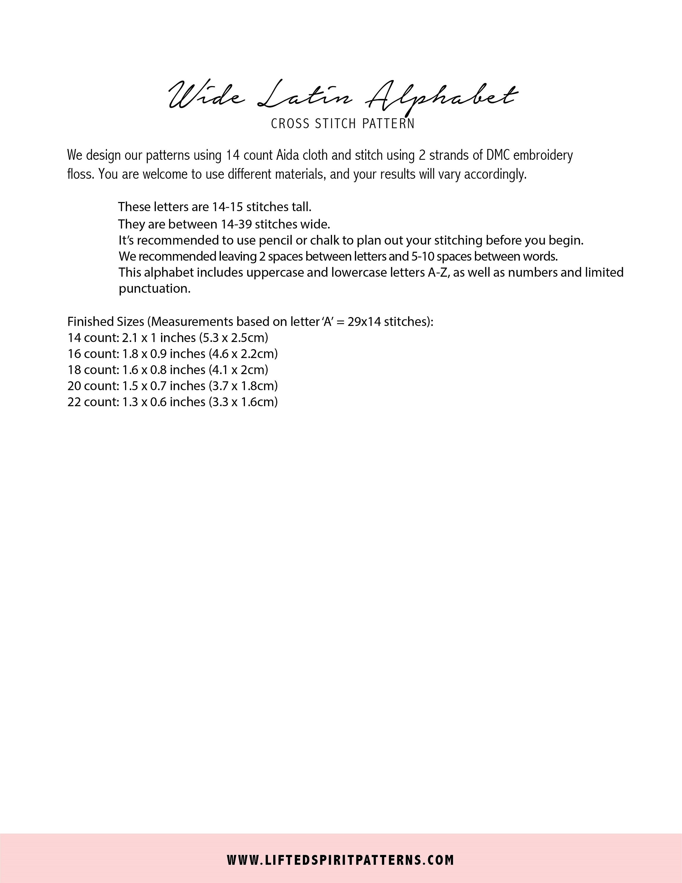 Wide Latin Alphabet Cross Stitch Pattern - Full Cross Stitch Alphabet ...