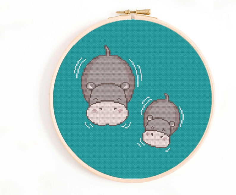Happy Hippos Cute Animal Cross Stitch Pattern Hippopotamus - Etsy