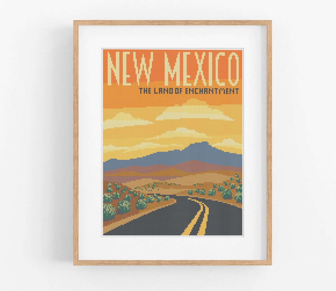 Vintage Travel 'new Mexico' Cross Stitch Pattern - Vintage Style Cross ...