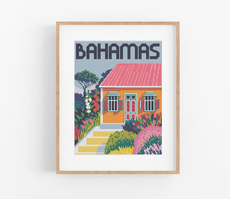 Vintage Travel Bahamas Cross Stitch Pattern - Caribbean Cross Stitch ...