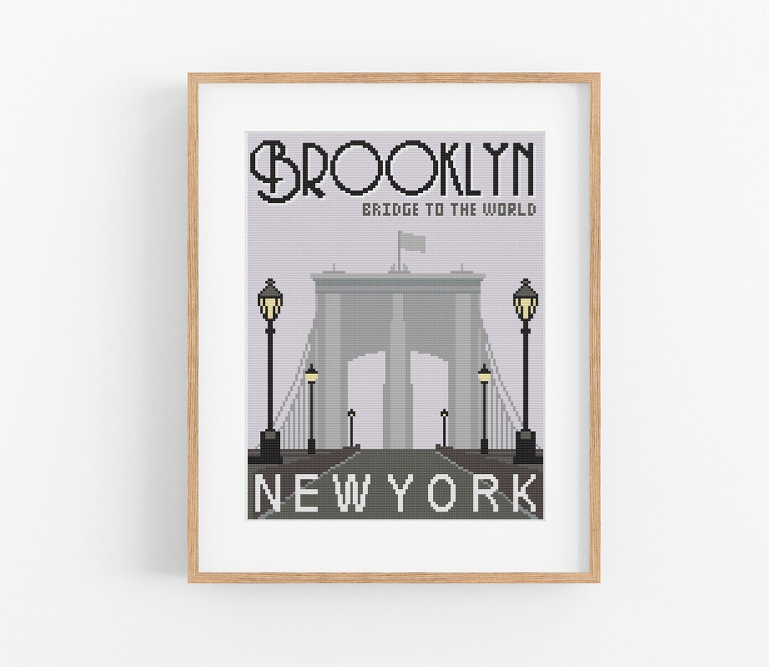 Vintage Travel 'brooklyn' Cross Stitch Pattern - Vintage Style NYC ...