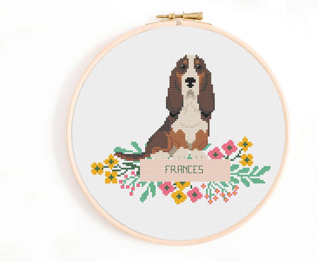 Basset Hound Cross Stitch Pattern: Personalized Dog Nameplate (PDF ...