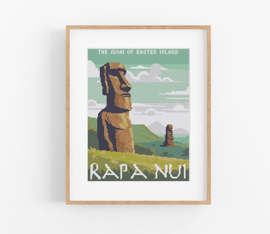Vintage Travel Rapa Nui Cross Stitch Pattern - Polynesia Cross Stitch ...